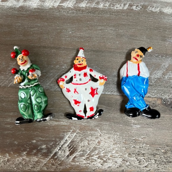 Jewelry | 3 Vintage Metal Enamel Clown Pins | Poshmark